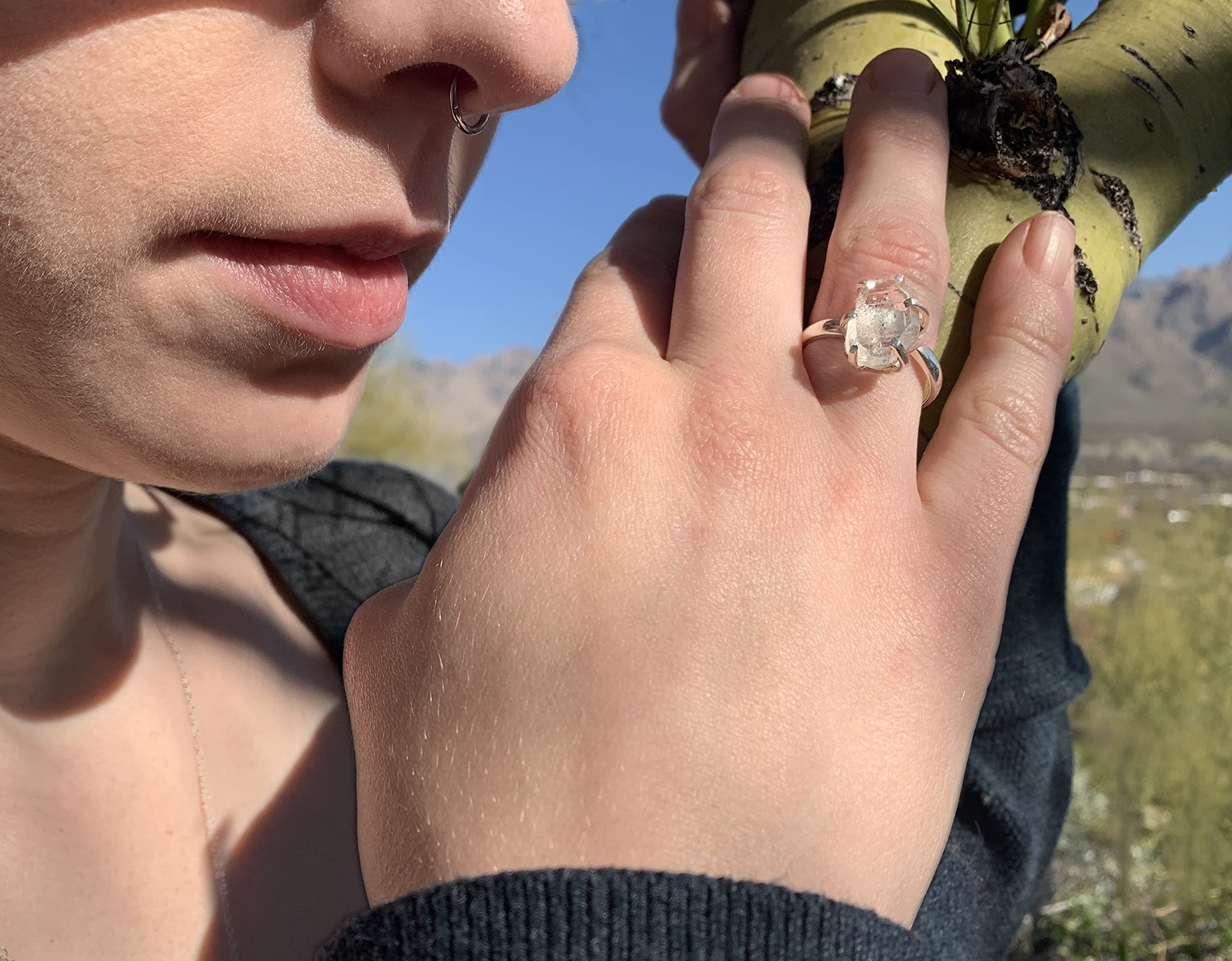 Rocks2Rings Raw Herkimer Diamond Quartz Ring Sterling Silver Jewelry April Birthstone Perfectly Adjustable High Energy Vibration Amplifying Transformation Dreams Third Eye Chakras (7)