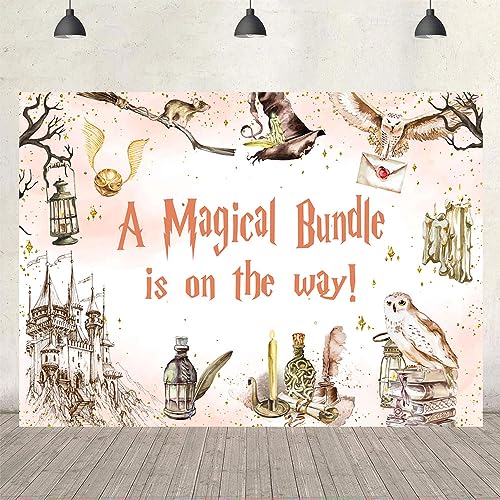 Ticuenicoa 7x5ft Magical Wizard Baby Shower Backdrop A Magical Bundle is On The Way Party Photography Background Castle Witch Wizard School Pink Kids Girls Wizard Cake Table Banner Decorations