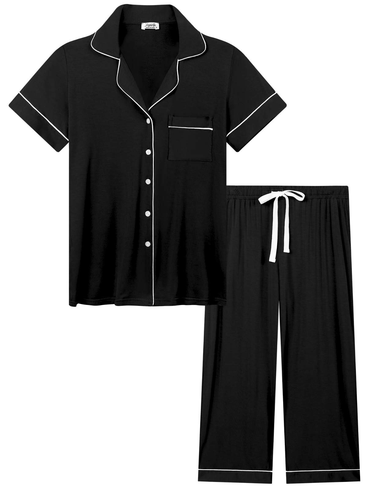 Joyaria Womens Bamboo Viscose Pajamas Set Cooling/Cool Pjs Set Night Sweats Sleepwear Jersey Knit(Black, XL)