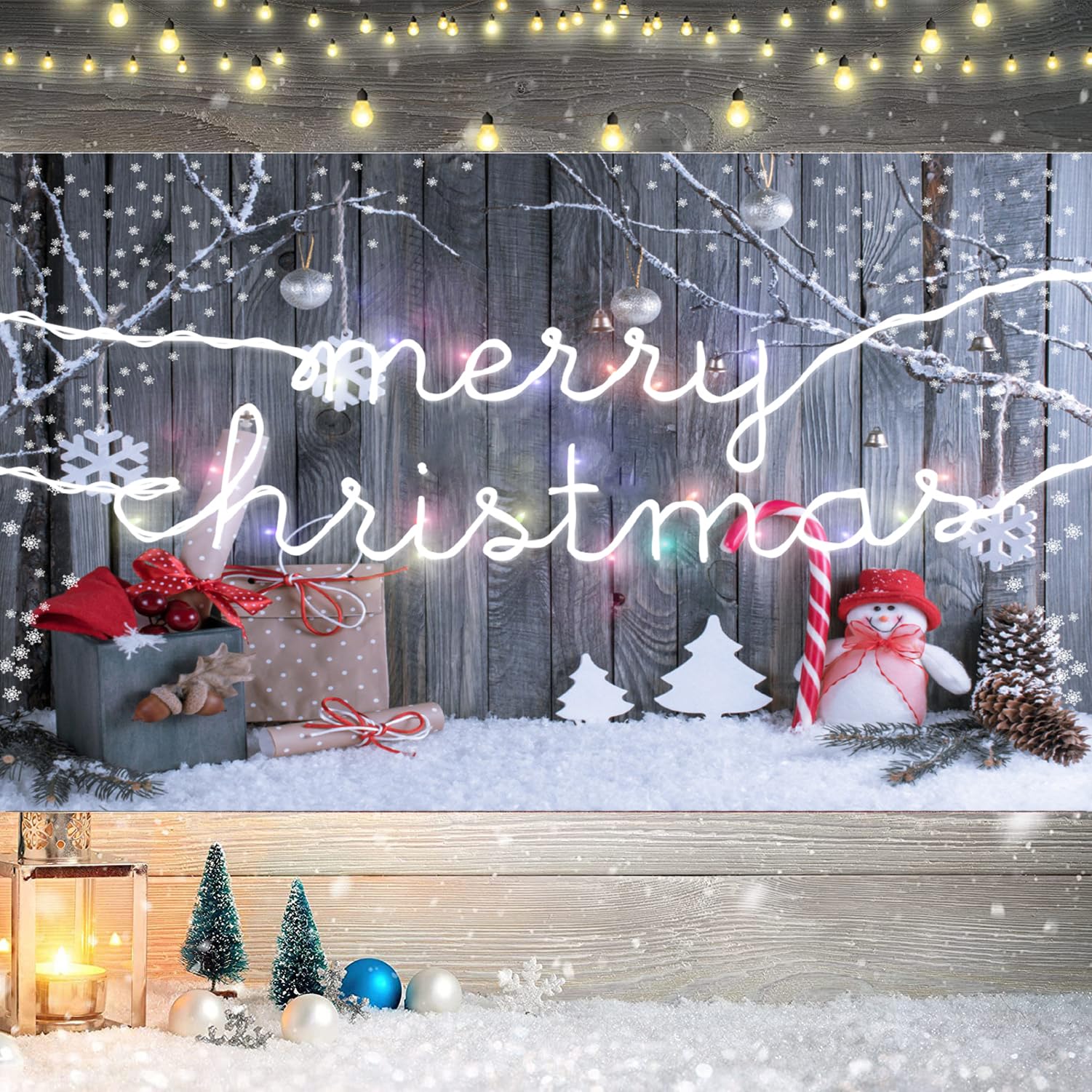 Large Merry Christmas Banner Branch Grain Snowman Backdrop Christmas Wall Scene Christmas Holidays Party Decor Supplies Gifts 70 x 43 Inch