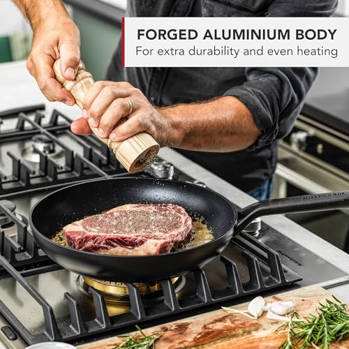 KitchenAid Classic Forged Hard Anodized PFAS-Free Ceramic Non-Stick, 20 cm, 24 cm and 28 cm Frying Pan Set, Induction, Oven Safe,Black