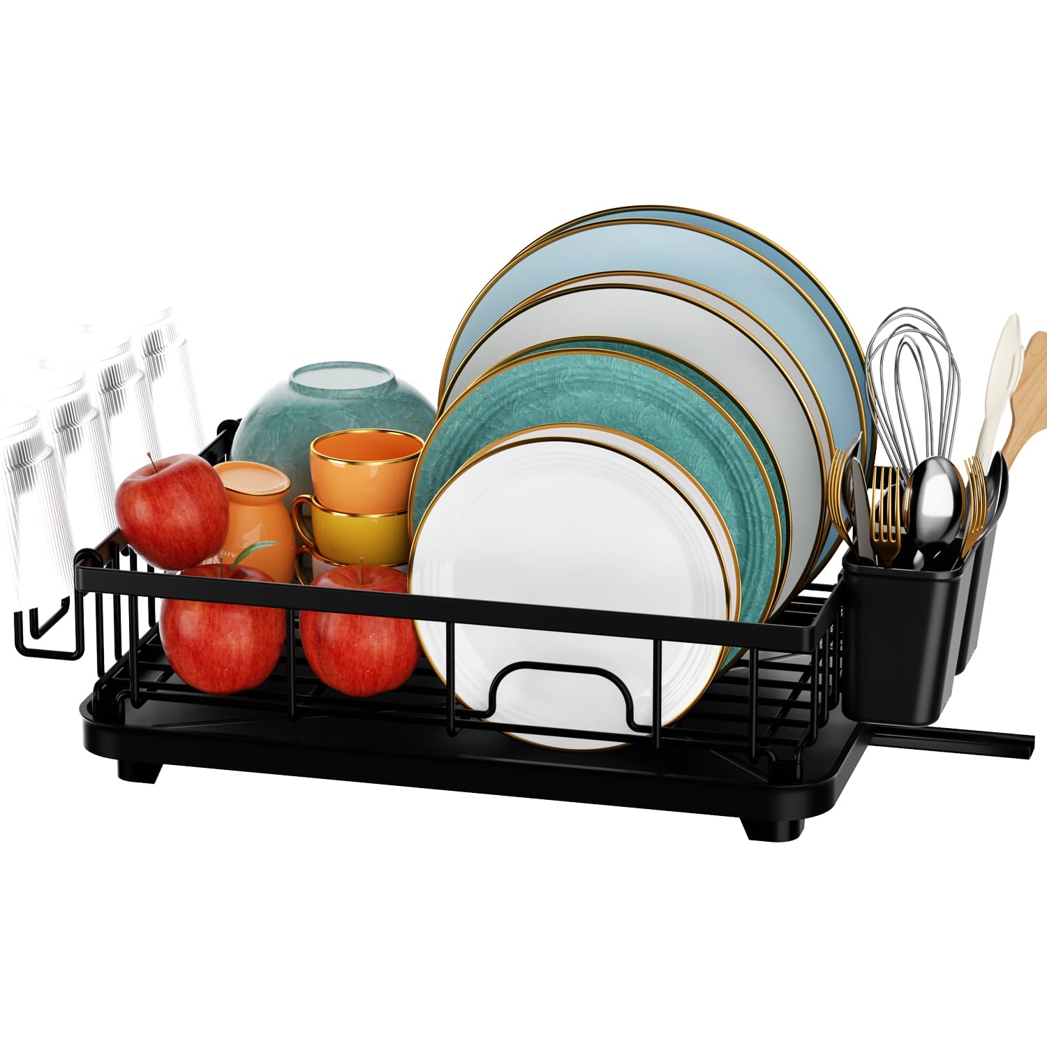 Naturous Dish Drying Rack, Durable Stainless Steel Dish Racks for Kitchen Counter, Space-Saving Compact Dish Rack with Drainborad and Swivel Spout