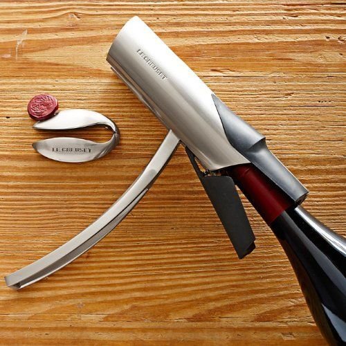 Le Creuset Vertical Lever Wine Opener Set with Foilcutter (Antique Chrome Finish)