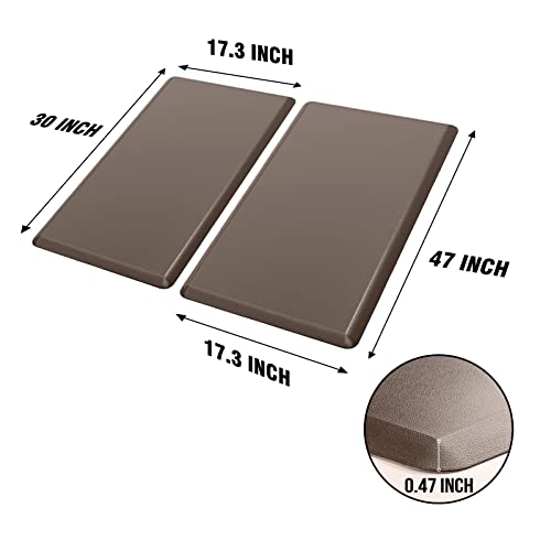 Kitsure Kitchen Mats - 2-PCS Anti-Slip & Durable Kitchen Rugs, Anti-Faigue Mats for Kitchen Floor, Easy-to-Clean & Comfortable Standing Desk Mats 17.3"x30"+17.3"x47"(Gray)