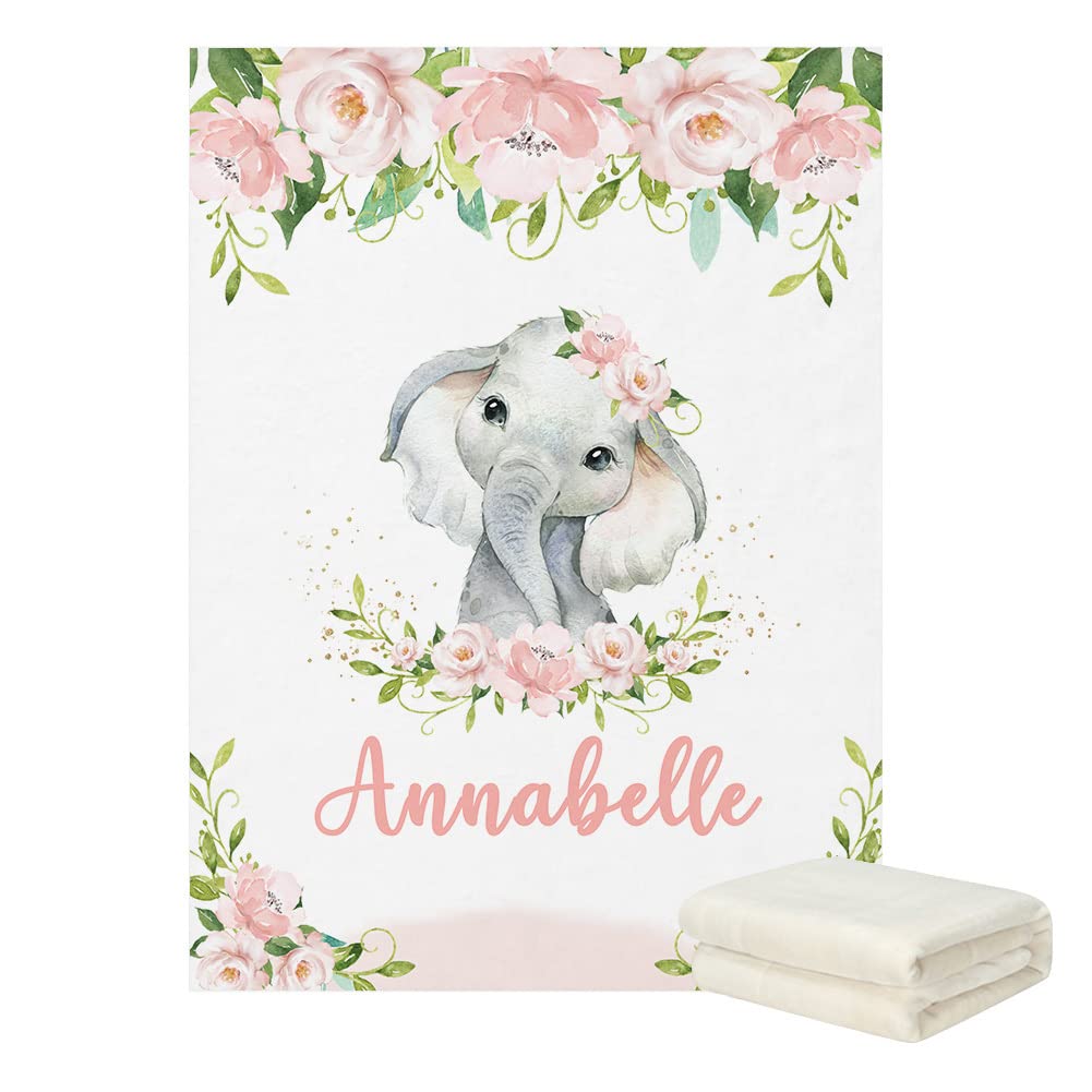 UOOPOO-US Personalized Baby Fitted Crib Sheet Set, Customized Elephant Crib Bedding Set with Name, Baby Crib Bedding Set, Custom Chic Pink Flower Nursery Crib Sheet Bedding Set