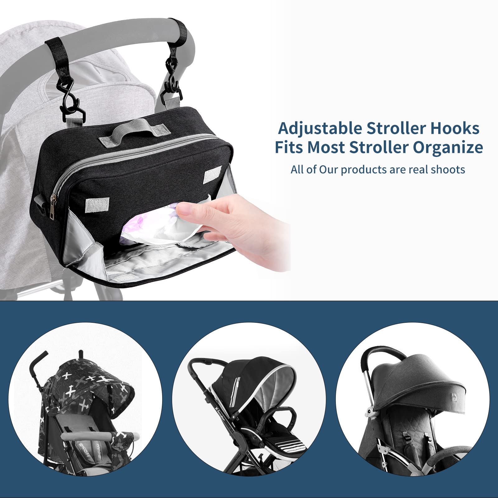 TRENDPLAY Small Diaper Bag Stroller Bag Diaper Organizer Caddy for Diapers with Insulated Pocket, Stroller Straps and Adjustable Shoulder Strap,Universal Fit Most Strollers, Gray