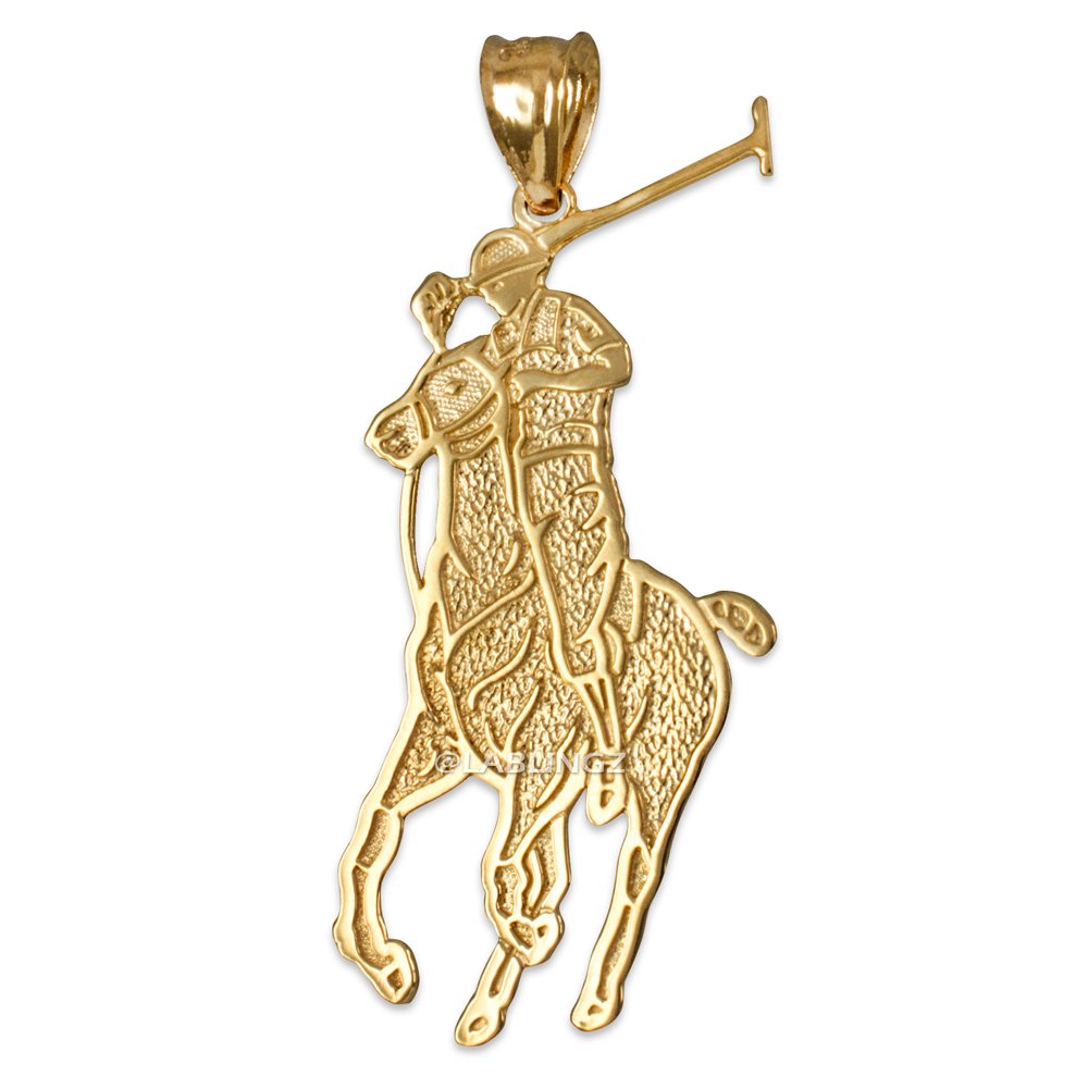 LA BLINGZ 14K Yellow Gold Polo Horse Rider Charm Pendant