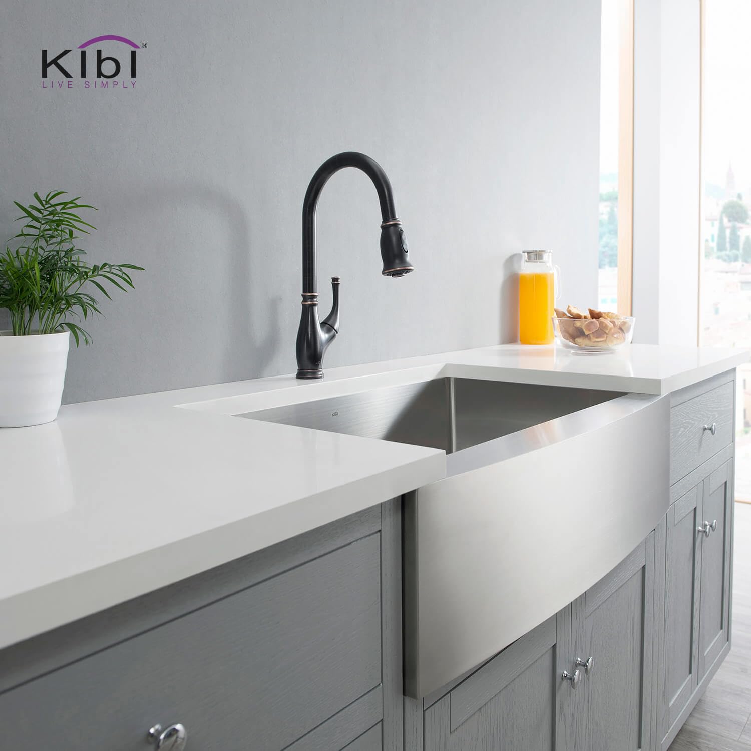 KIBI Summit Single Handle Pull Down Faucet for Kitchen Sink | Solid Brass High Arc Faucet Spout | 360 Degree Swivel Faucet with Pull Down Sprayer (Oil Rubbed Bronze)(KKF2009)(Soap Dispenser included)