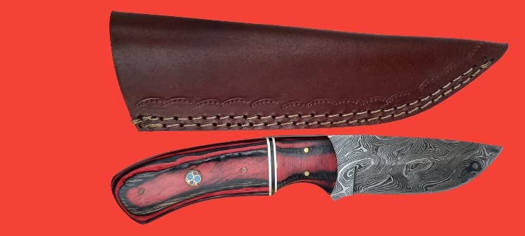 PSK22 - Full Tang Hand Made Damascus Hunting Knife With Pakka Wood Handle, Camping Gift