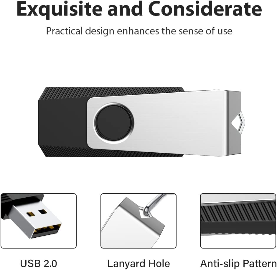 K&ZZ 16GB 10 Pack USB Flash Drives 16 GB Swivel USB 2.0 Memory Stick Flash Drive 16G USB Drive Flash Thumb Drive Pendrives with LED Indicator, Black