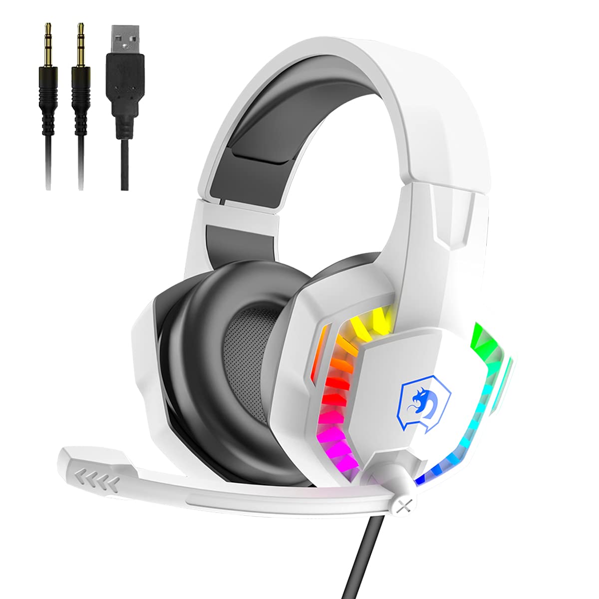 MANBASNAKE Gaming Headset for PS4 PC Xbox One PS5 Controller,Noise Cancelling Over Ear Headphones with Adjustable Mic,Breathing RGB Light,Bass Surround,Soft Memory Earmuffs for Laptop Mac Games(Black)