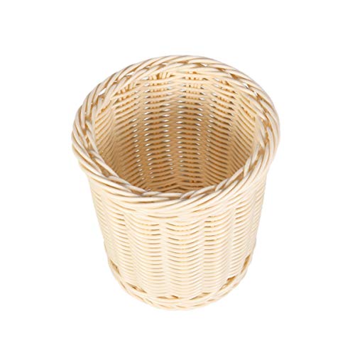 Zerodeko Woven Storage Baskets Round Rattan Waste Basket Woven Trash Can Paper Waste Basket Straw Wicker Sundries Storage Basket Garbage Container Bin for Bathroom Kitchen Beige Woven Baskets