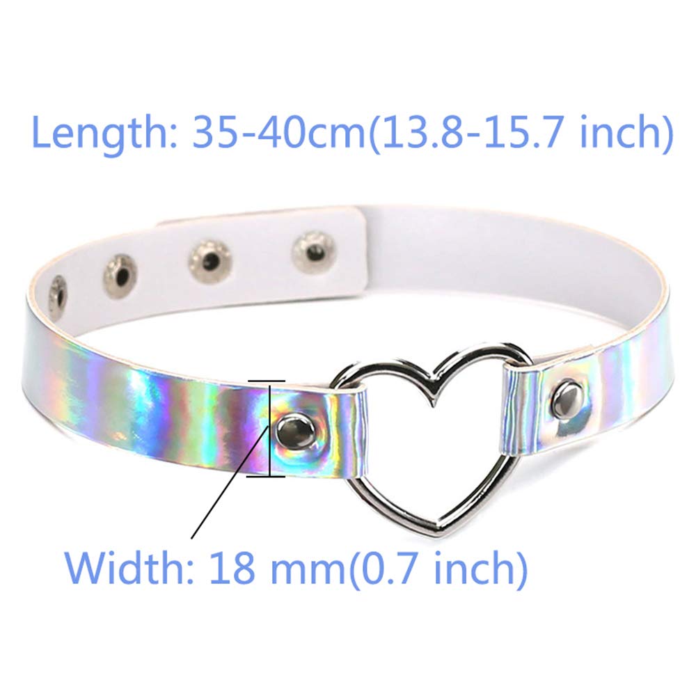 Jurxy 3PCS Heart Choker Necklace PU Leather Goth Choker Collar with Heart Punk Fluorescence Collar Adjustable Size – Blue White Pink