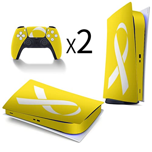Ribbon Over Yellow World Childhood Full Protective Skin Cover Design Wrap Decal Sticker Compatible with PS5 Digital Edition Console and Controller