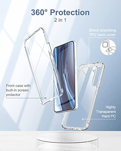 SURITCH for Samsung Galaxy S22 Clear Case 6.1" (Only), [Built-in Screen Protector] Full Body Protective Hard Shell+Soft TPU Phone Case for Samsung S22 -(Full Clear)