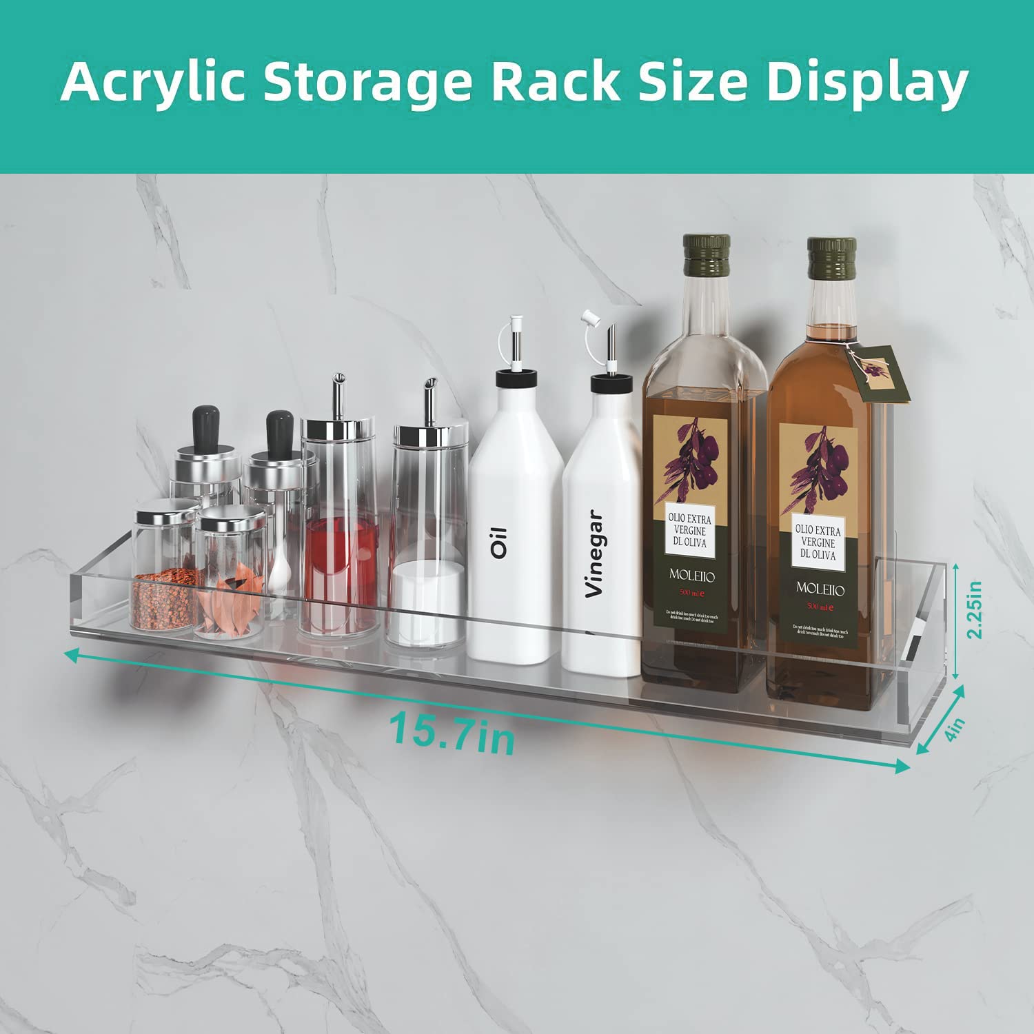KATASKI 3 Pack Acrylic Bathroom Shelf, Wall Mounted No-Drill Thick Clear Storage and Display Shelf, 15.7inch