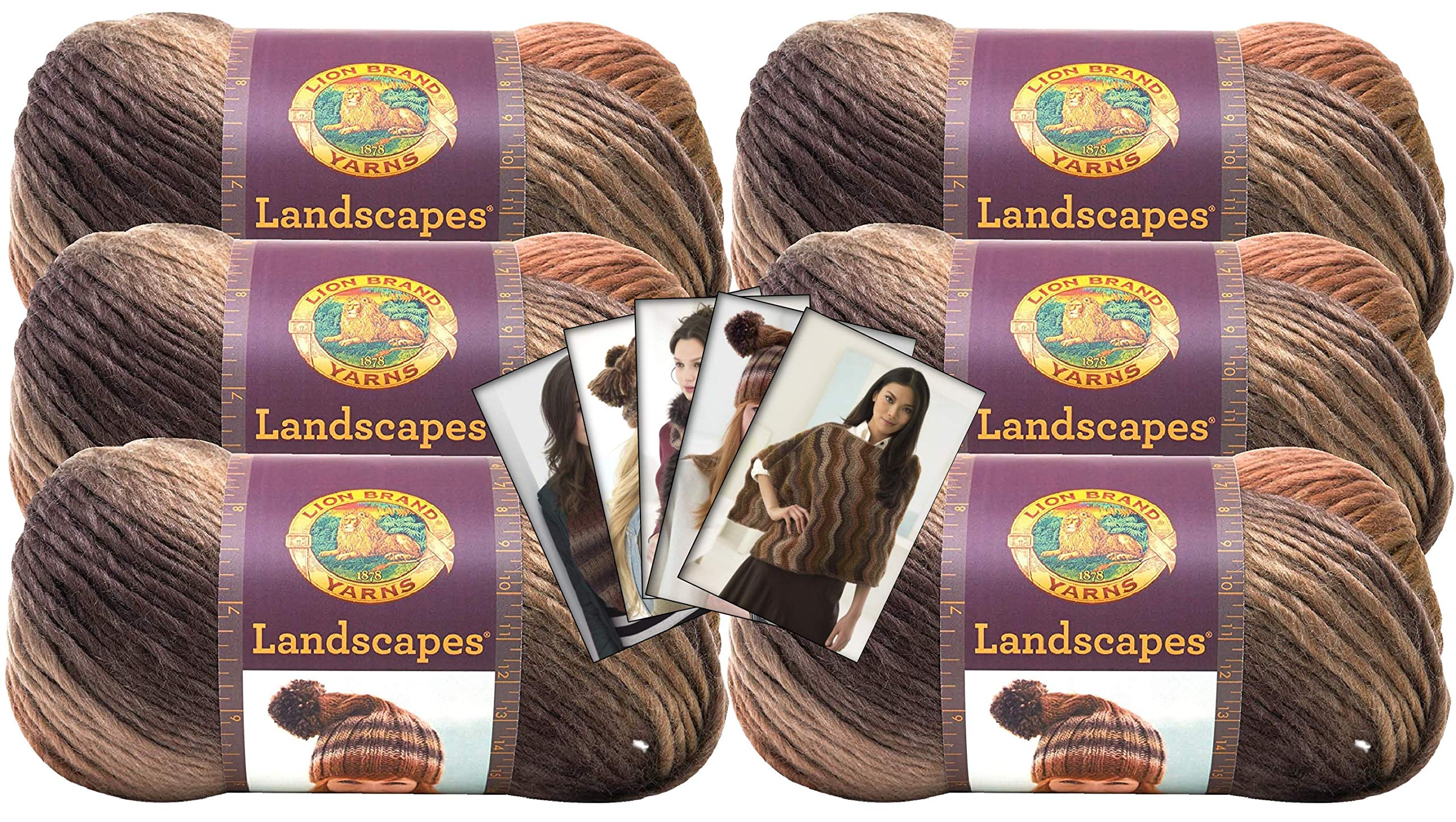 Lion Brand Landscapes Yarn - 6 Pack with Pattern Cards in Color (Sand Dune)