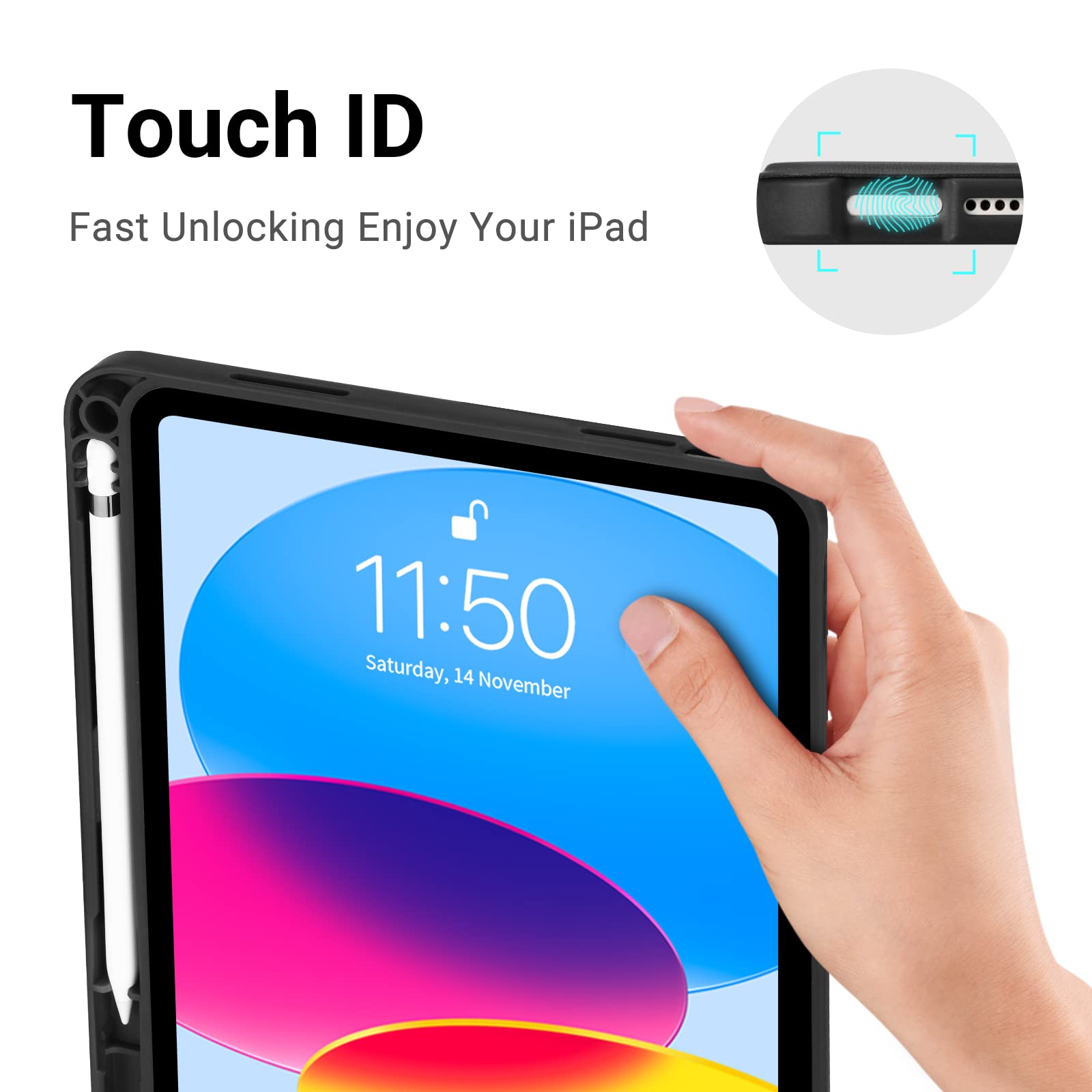 SIWENGDE for iPad 10th Generation Case 2022 with Pencil Holder, iPad 10.9 Inch Case [Support Touch ID] Flexible TPU Back Shell Smart Trifold Stand Protective Cover, Auto Wake/Sleep(Light Blue)