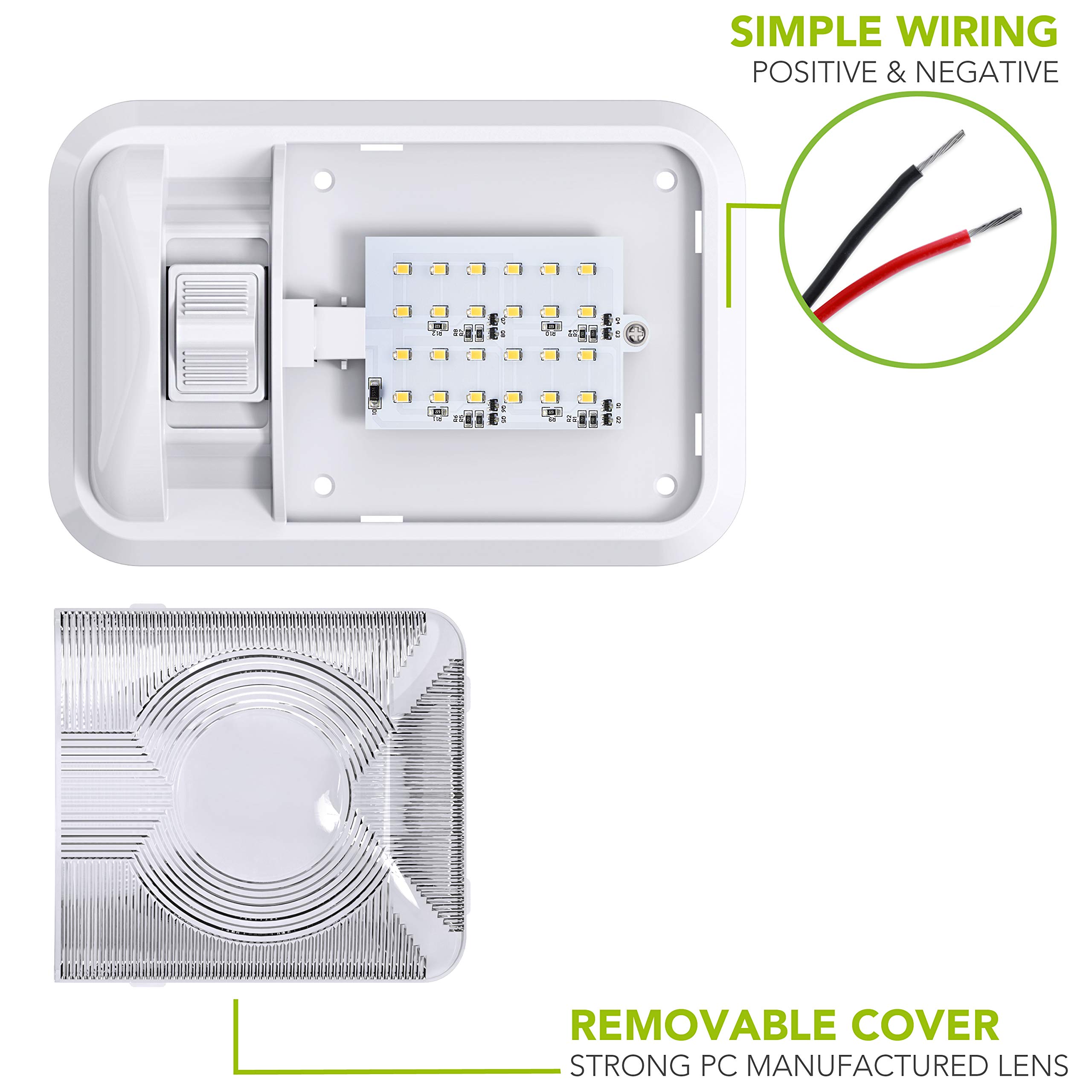 Leisure LED 5 Pack 12V Led RV Ceiling Dome Light RV Interior Lighting for Trailer Camper with Switch, Single Dome 300LM (Natural White 4000-4500K, 5-Pack)