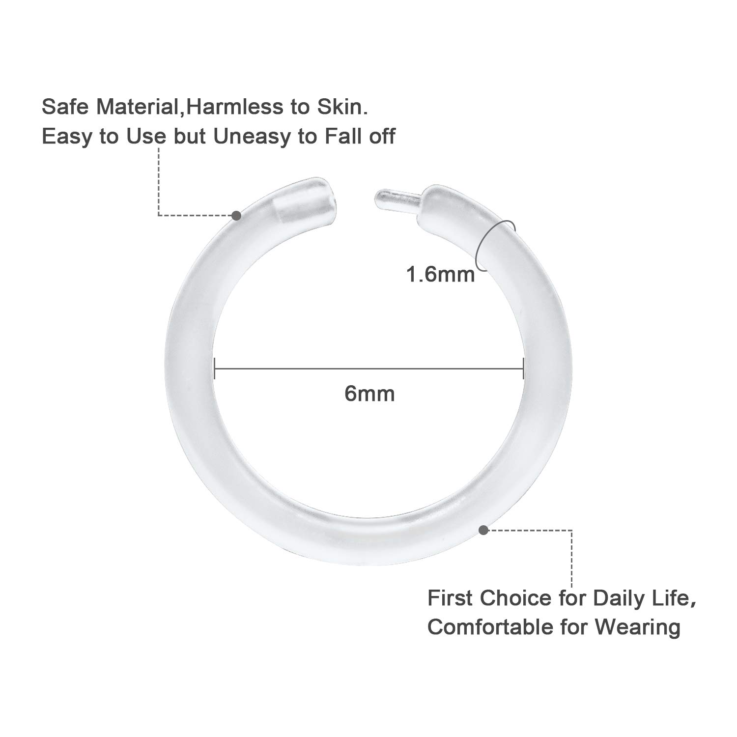 LAURITAMI Nose Hoop Rings Retainer 14G Bioflex Cartilage Daith Lobe Earrings Clicker Nose Piecring Clear Tongue Lip Piercing Hoop set 6mm