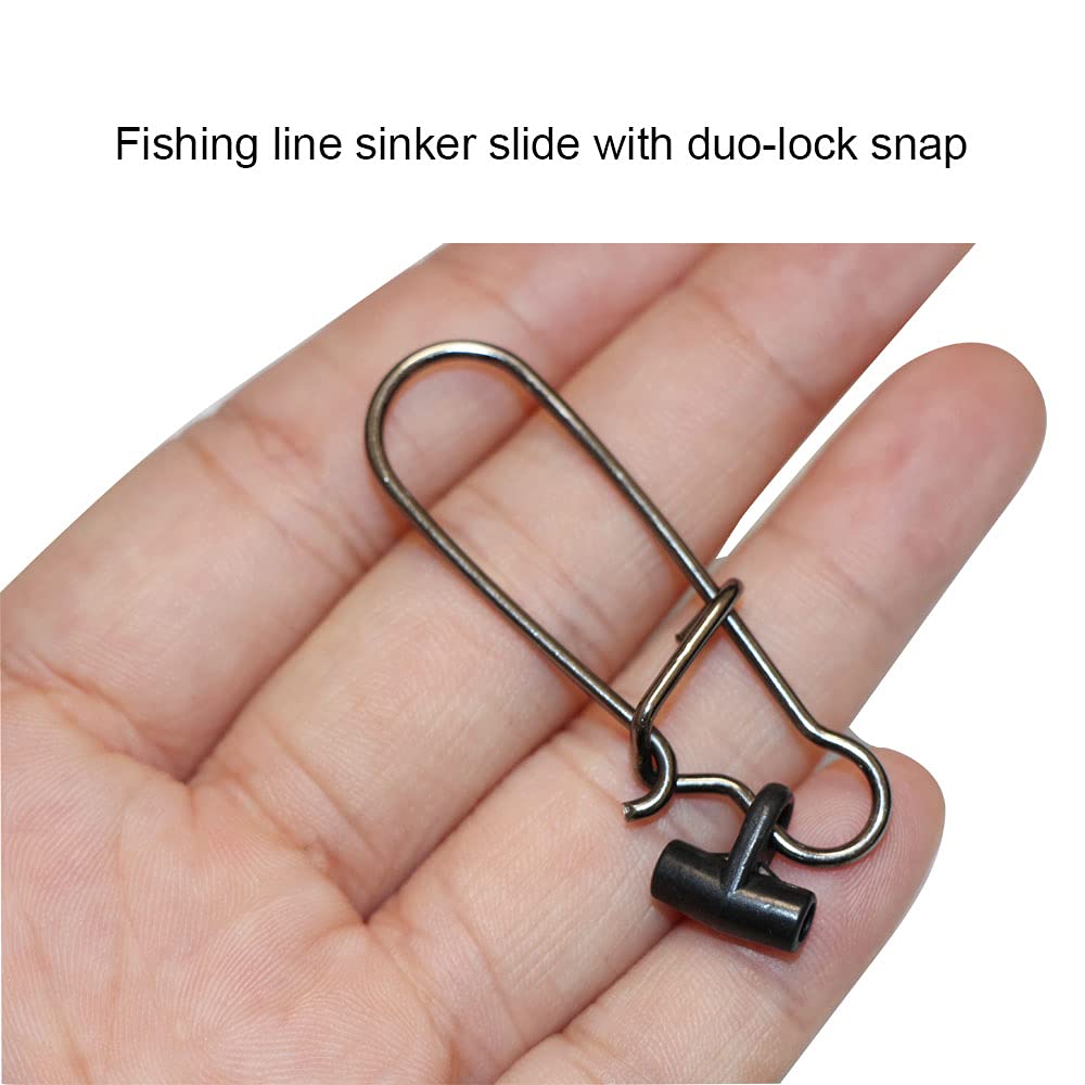 Laxygo Fishing Line Sinker Slide with Duo-Lock Snap Stainless Steel Swivel Snap Kit Fishing Tackle Set (30pcs, Black)