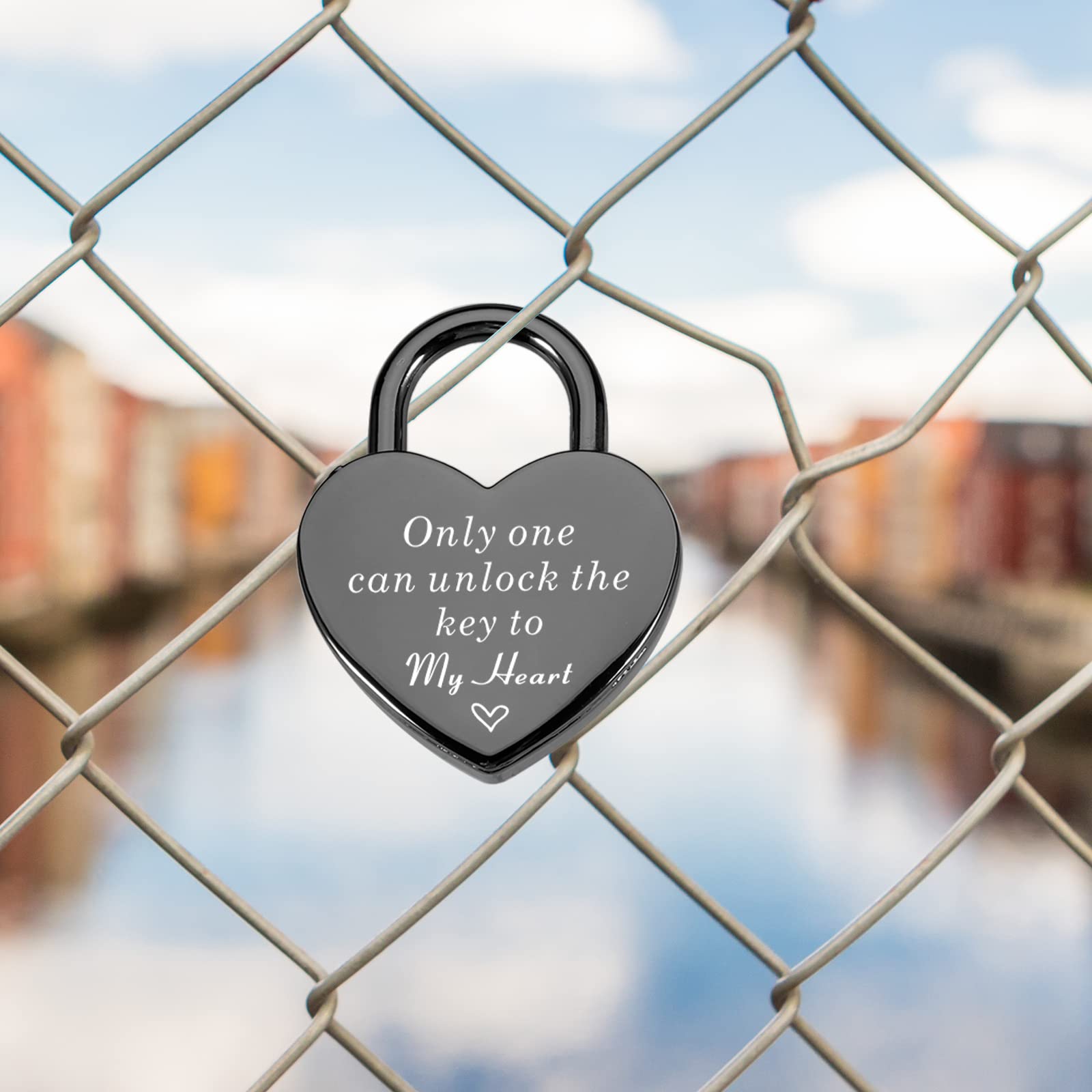 Trikalika Love Lock Key Lock Heart Shaped Keepsake for Couples, Black, 30mm x 25mm