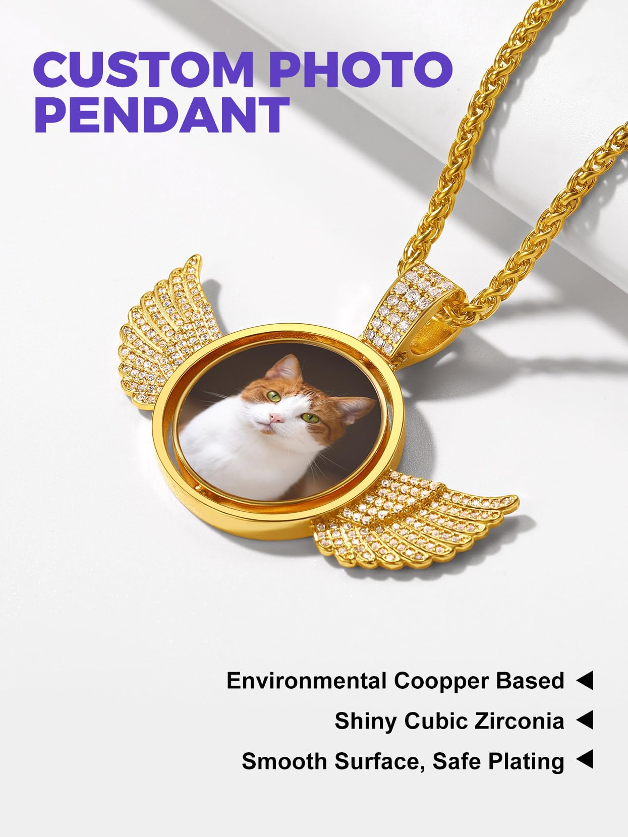 Richsteel Personalized Photo Picture Pendant Necklace Gold Plated Image Print Custom Jewelry