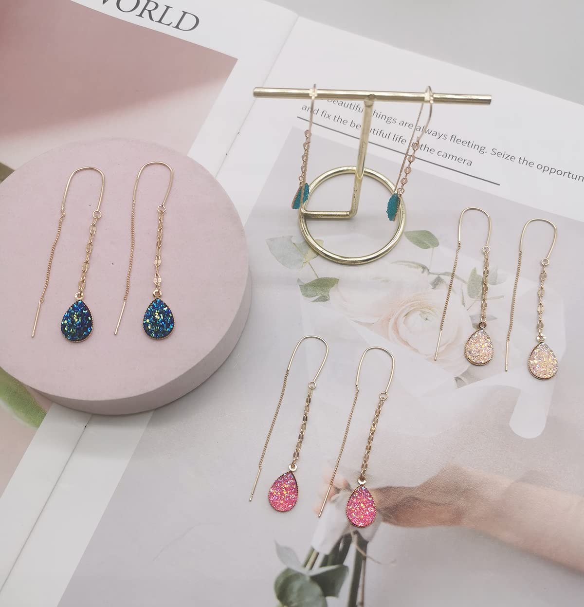SAMOCO 8Pairs Simulated Druzy Dangle Crystal Earrings for Women Boho Drop Multicolor Earrings for Women