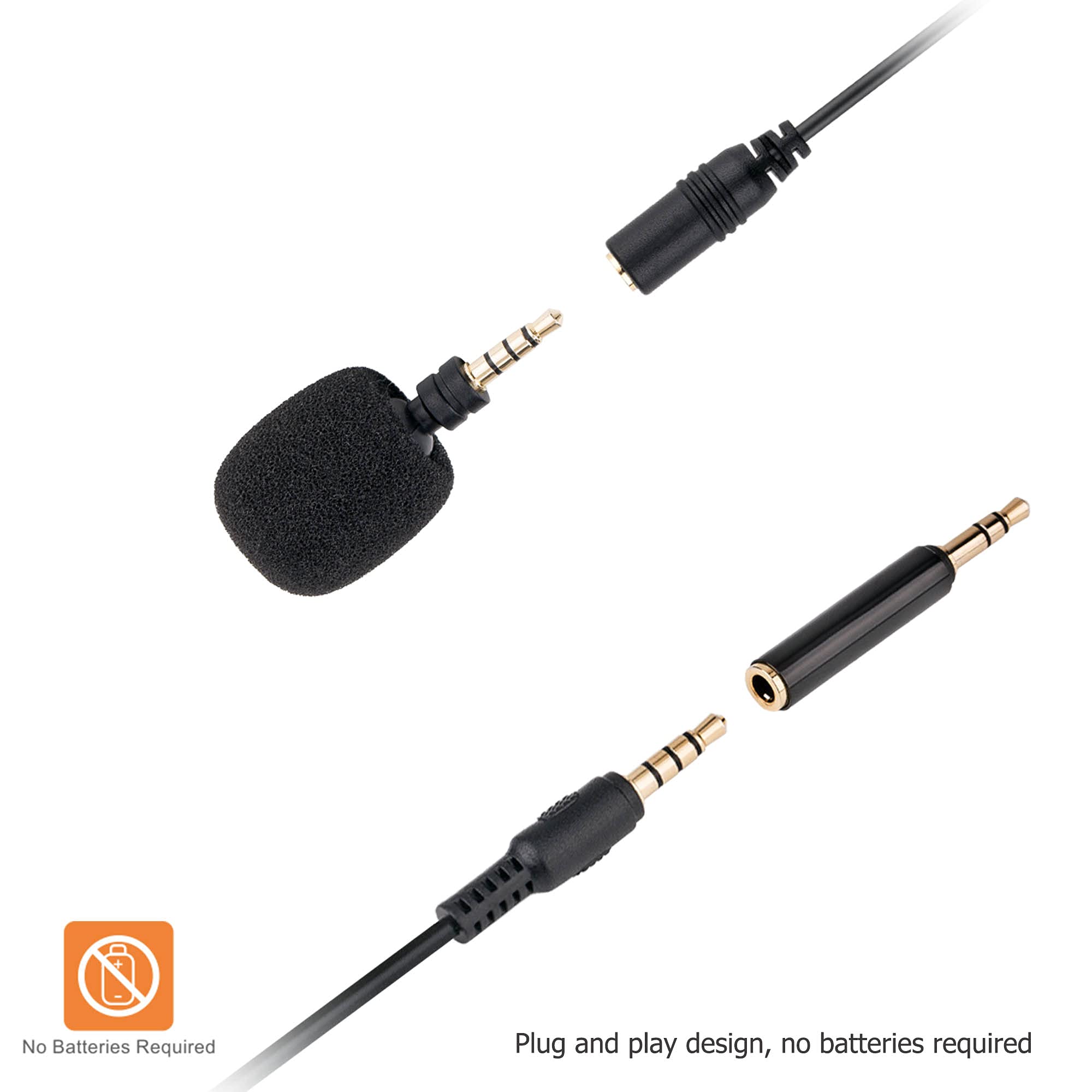 Lavalier Lapel Microphone with 3.5mm TRRS to 3.5mm TRS Jack, 6.6ft Uni-directional Condenser Mic for Live Streaming, Video Shooting, Zoom Meeting, Collar Clip on Mic for Smartphone, Laptop & Cameras
