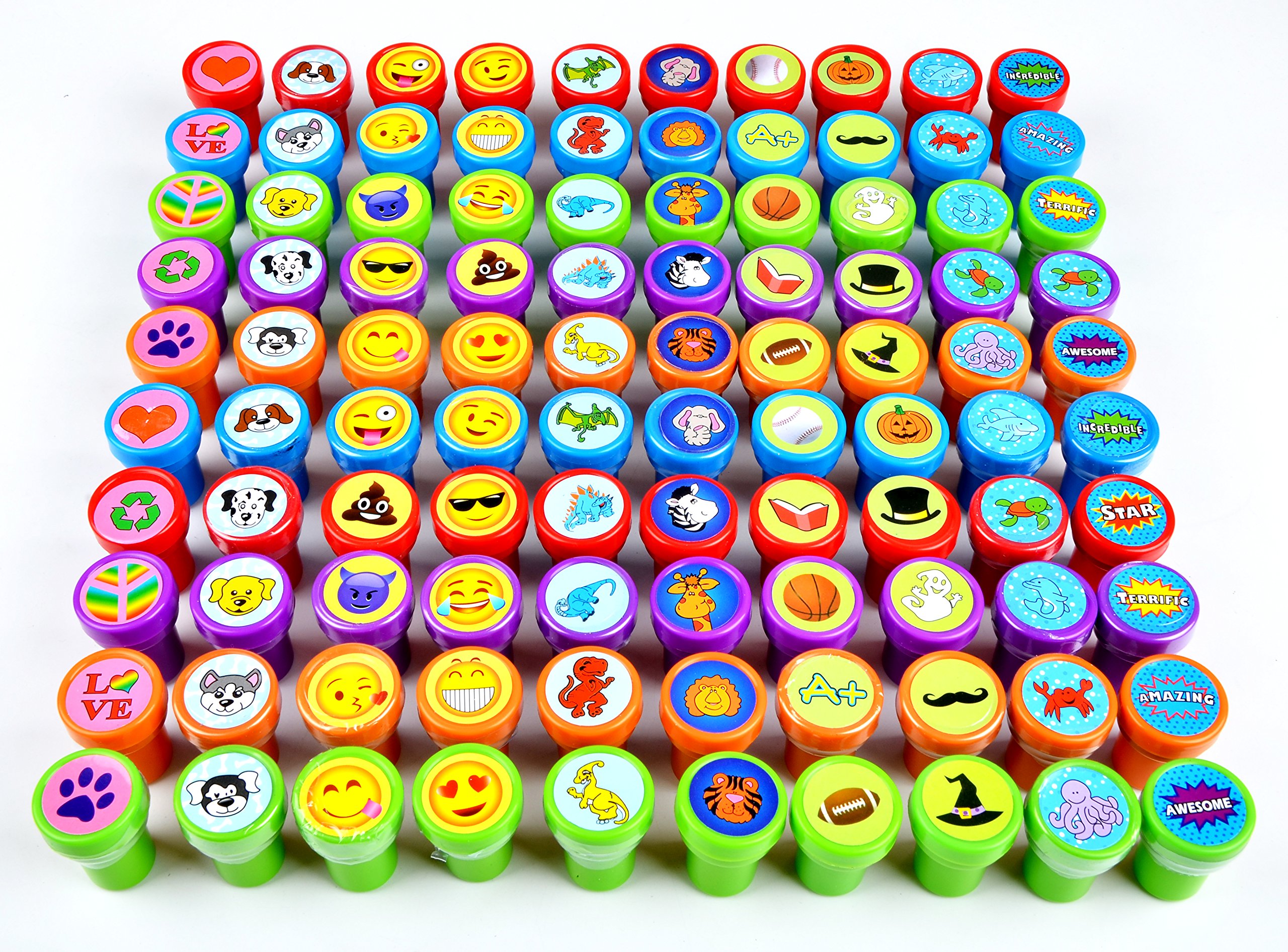 JOYIN 100PCS Assorted Stamps for Kids Self-Ink Stamps for Party Favor, Teacher Stamps, Kids Treasure Box, Prize for Classroom, Easter Egg Stuffers (50 Designs, Dinosaur, Halloween Stampers)