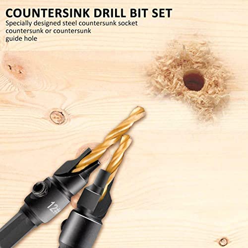 Szliyands 1/4 inch Hex Shank Countersink Drill Bit Power Tools Accessories for Plastic Metal Woodworking Tool by Power Drill 5Pcs/Set (5/6/8/10/12#)