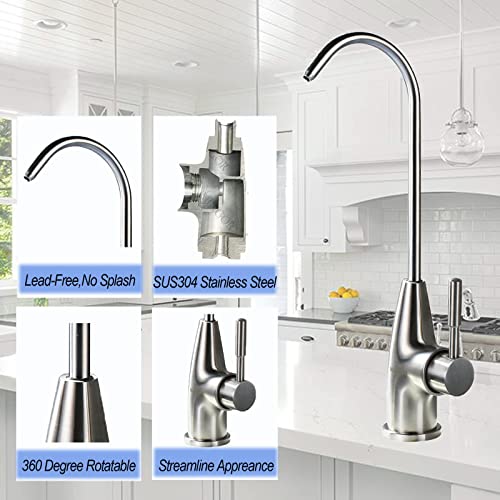 Water Filter Faucet, Fits Most Reverse Osmosis Water Filtration System, Kitchen Bar Sink Purifier Drinking Water Faucet, Stainless Steel,Lead-Free, Brushed, Single Handle