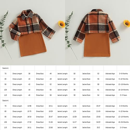 WALLARENEAR 2PCS Toddler Baby Girl Lapel Long Sleeve Button Down Plaid Jackets + Spaghetti Strap Dress Sets (Brown, 2-3 Years)
