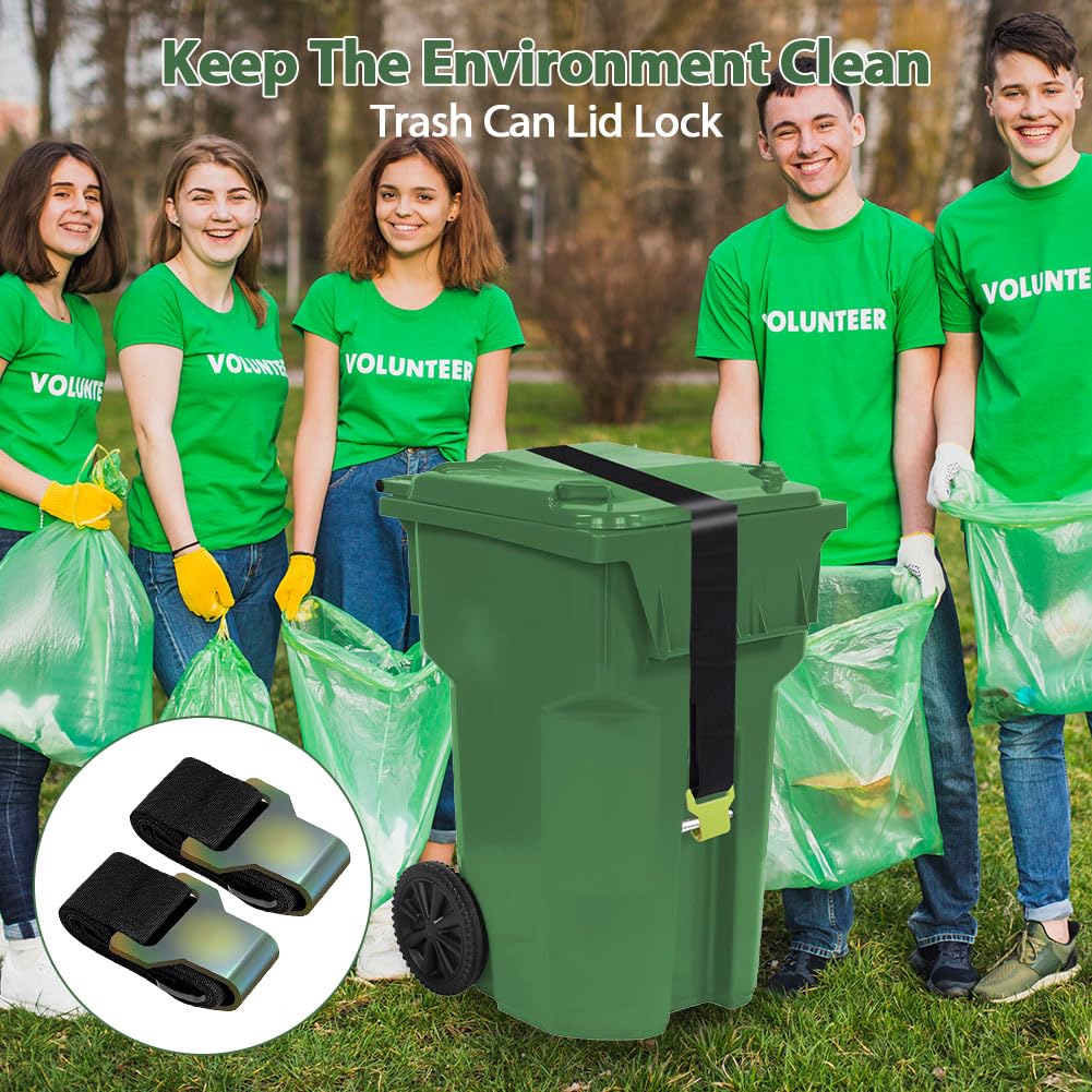 Trash Can Lid Locks, Garbage Can Locks for Animals, Outdoor Bear Proof Trash Can Strap for Raccoon Repellent、Rodent、Squirrel、Dog, Locking Garbage Can During Strong Winds
