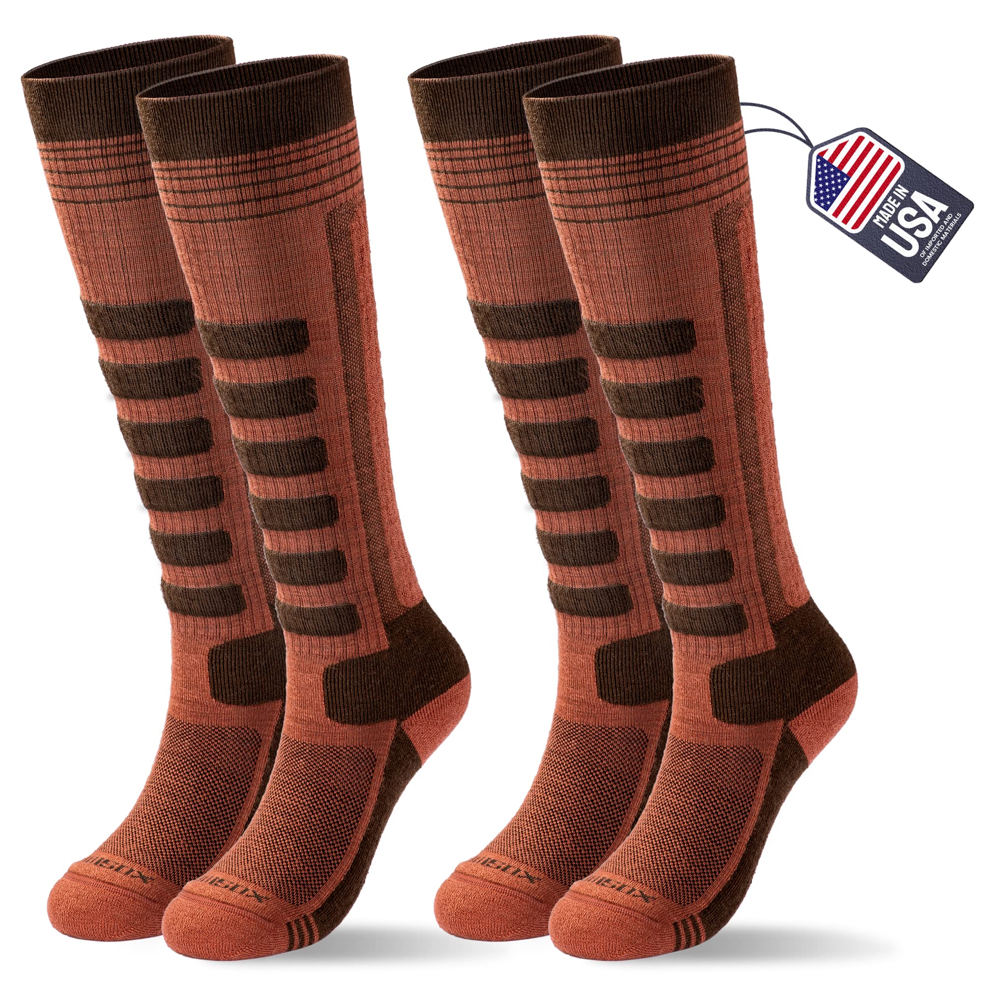 SAMSOX 2-Pair Merino Wool Ski Socks, Mahogany L