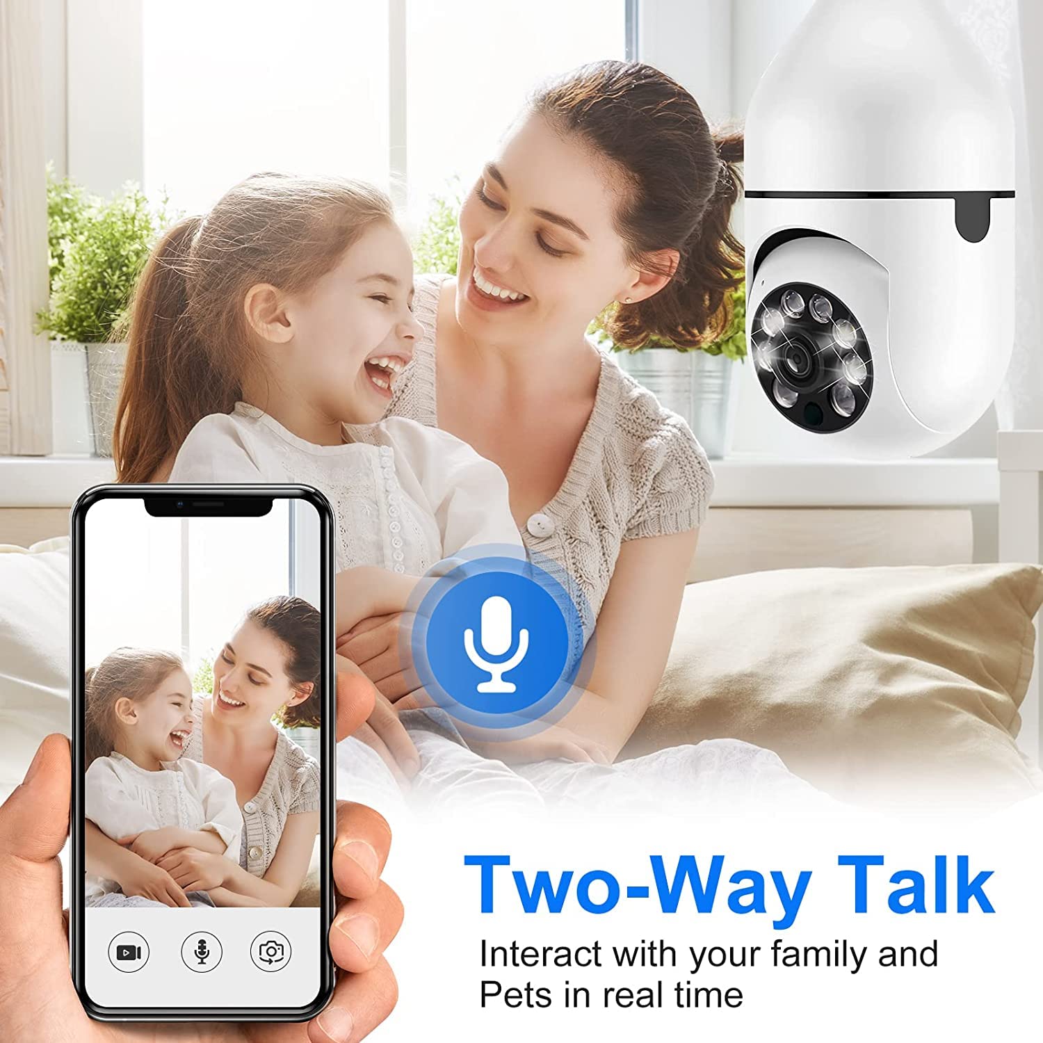 Richbarn Light Blub Camera,1080P@20FPS HD Resolution Support 2.4G/5.8G WiFi 6 Mini Size PTZ IR Night Vision Two-Way Voice Motion Detection Automatic Tracking Alarm
