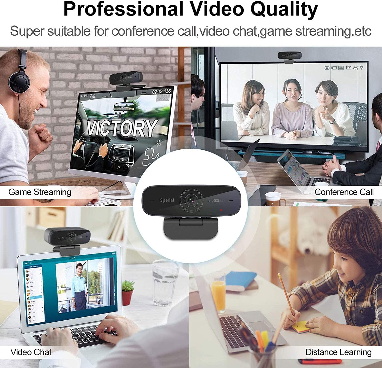 Spedal 1080P 60fps Webcam with Dual Microphone, AutoFocus, Software Included, Ultra HD Streaming Web Camera, USB Computer Camera for Gaming/Online Teaching/Video Calling/Zoom/Skype