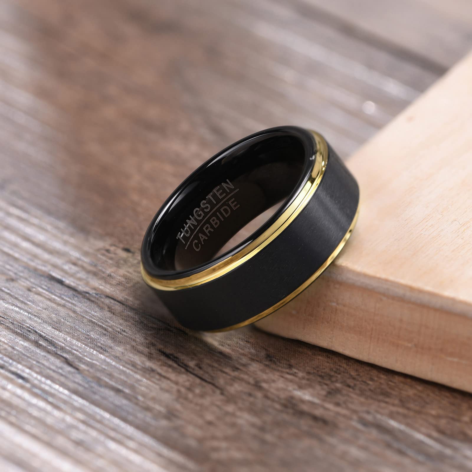 MZZJ Personalized Inside Her Weirdo & His Crazy Couple Matching Ring 2 Tone Brushed Matte Black Tungsten Blue Step Edge Wedding Band Promise Engagement Rings for Him Her