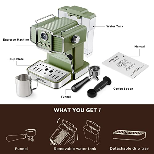Neretva 15 Bar Espresso Machine with Milk Frother, 1350W, 54 Oz Water Tank - For Home Barista