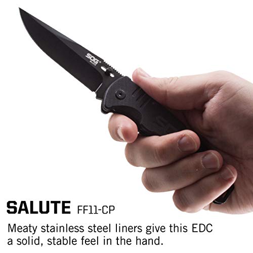 SOG Folding Pocket Knife β Salute Tactical Knife, EDC Knife, Tactical Folder Knife, Work Knife, 3.63 Inch Black Pocket Knife with Thumbstud (FF11-CP)