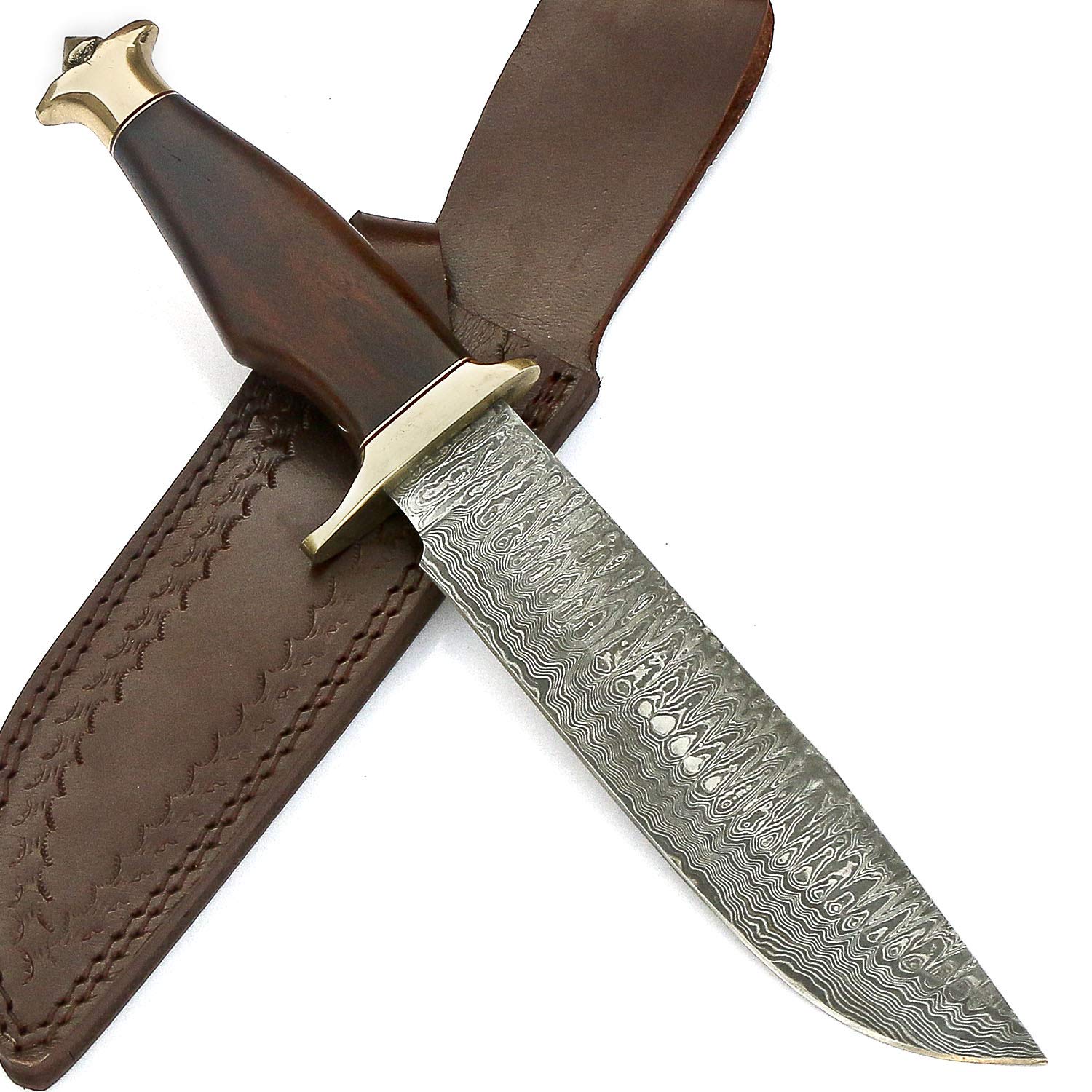 JNR Traders Damascus Steel Fixed Blade Bowie Knife with Leather Sheath -2270