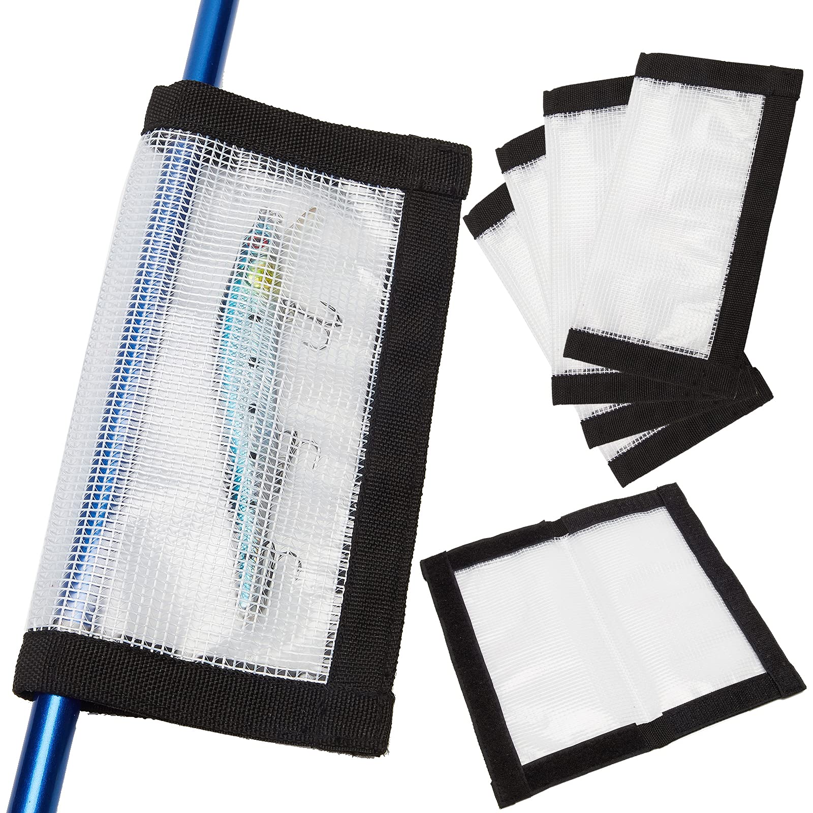 MOOCY Fishing Lure Wrap for Rod, Tangle-Free Safety Velcro Hooks Cover, Secure Protectors Holder Storage for Various Bait (Clear - 4PK)