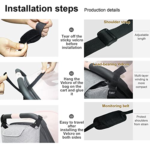 Universal Stroller Organizer,Non-Slip Stroller Caddy Accessories with Insulated Cup Holder,stroller bag organizer for Carrying Diaper, iPhone,Toys & Snacks,Fits Britax, Uppababy,BOB Stroller (Grey)