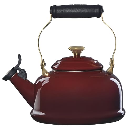 Le Creuset Enamel on Steel Whistling Tea Kettle with Gold Finishes, 1.7 qt., Rhone