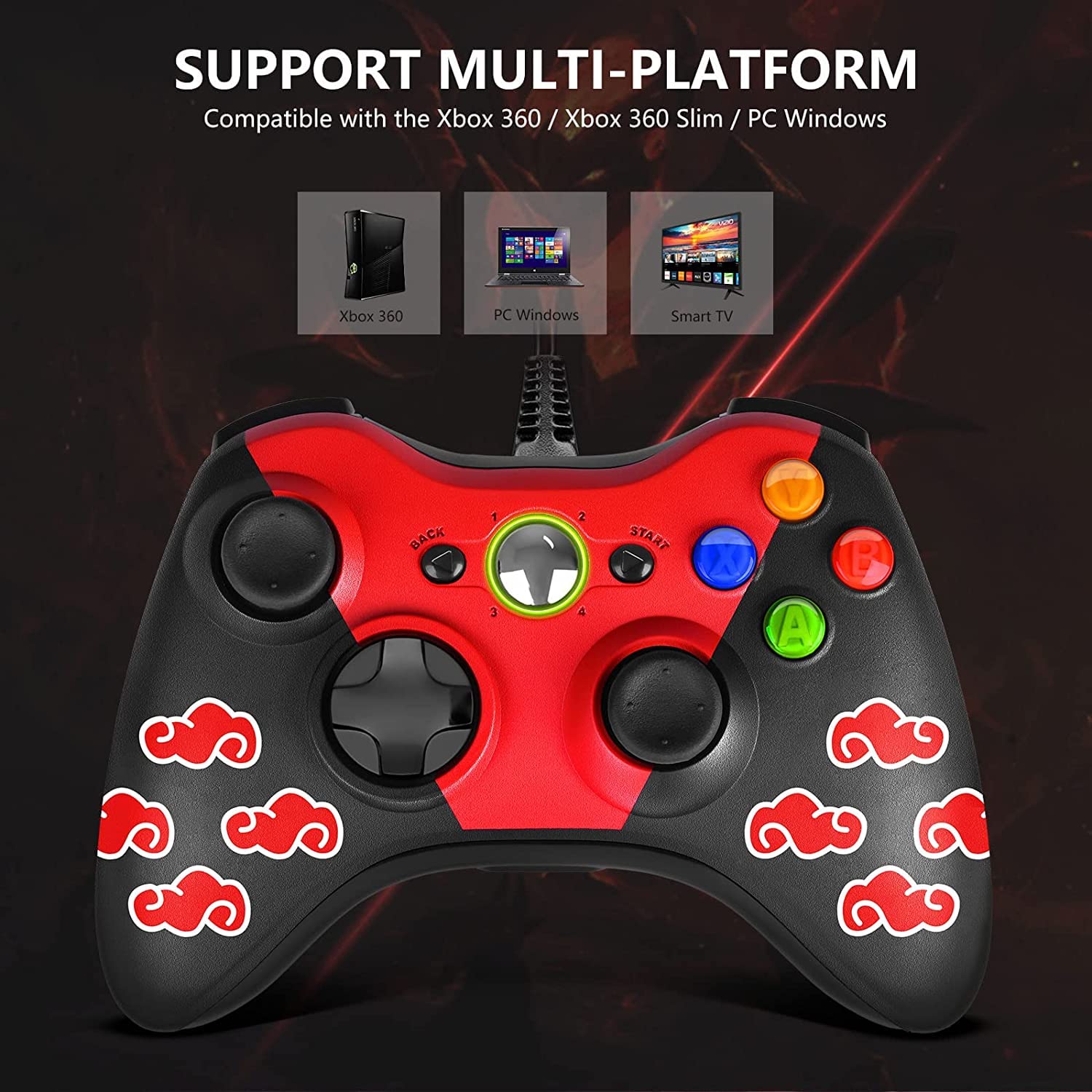 Red Wired Controller for Microsoft Xbox 360/Slim/PC Windows , Gamepad Joystick Controller Remote for Xbox 360/Slim with Double Shock