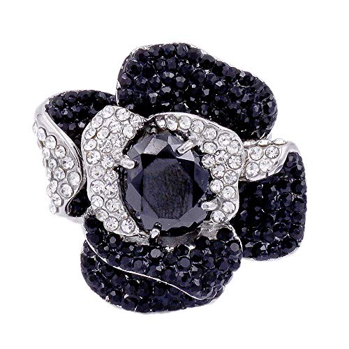 Lavencious Flower Shape CZ & Rhinestone Cocktail Stretch Ring Party Ring for Women (Purple)