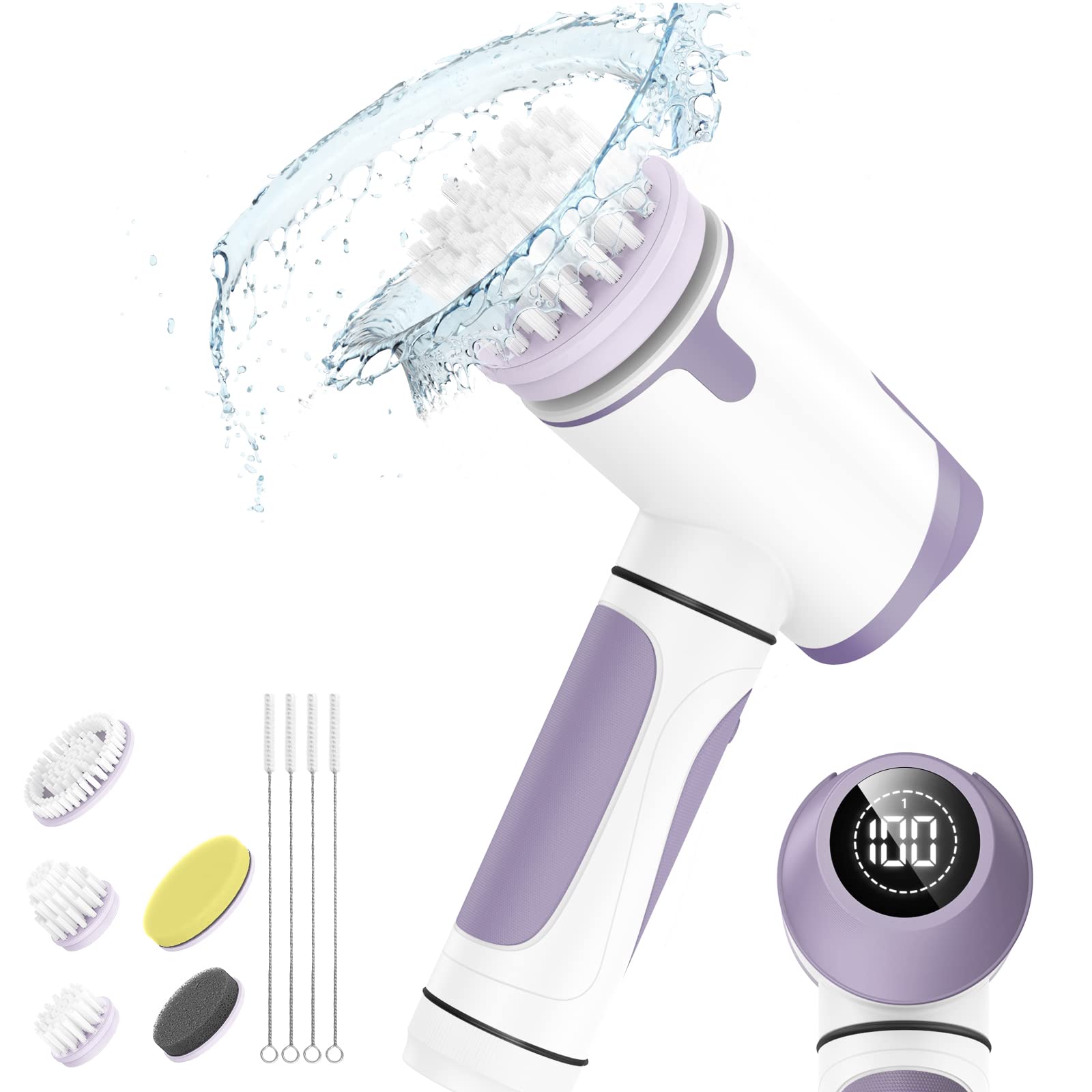 SUPREUN Electric Spin Scrubber Cordless - Electric Cleaning Brush for Bathroom,Power Shower Scrubber Cleaning with LED Display for Tub,Floor,Tile,Window,Kitchen,6 Replaceable Brush Heads,Dual Speed