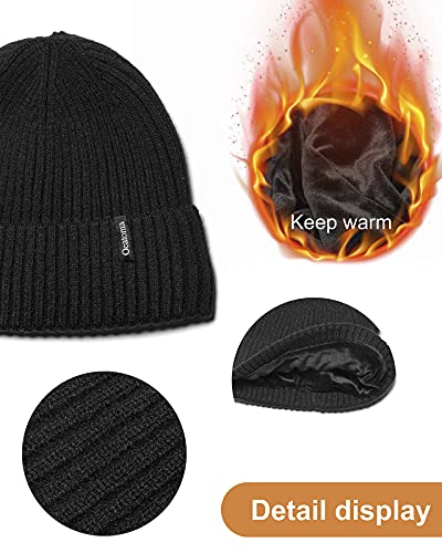 Ocatoma Beanie Hat for Men Women Warm Winter Knit Cuffed Beanie Soft Warm Ski Hats Unisex Black