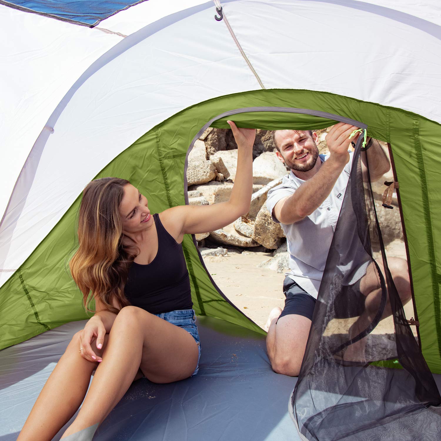 Moon Lence Pop up Tent 4 Person Camping Tent Waterproof Tent 3 Ventilated Mesh Windows,2 Big Doors Instant Tent for Family Easy Setup