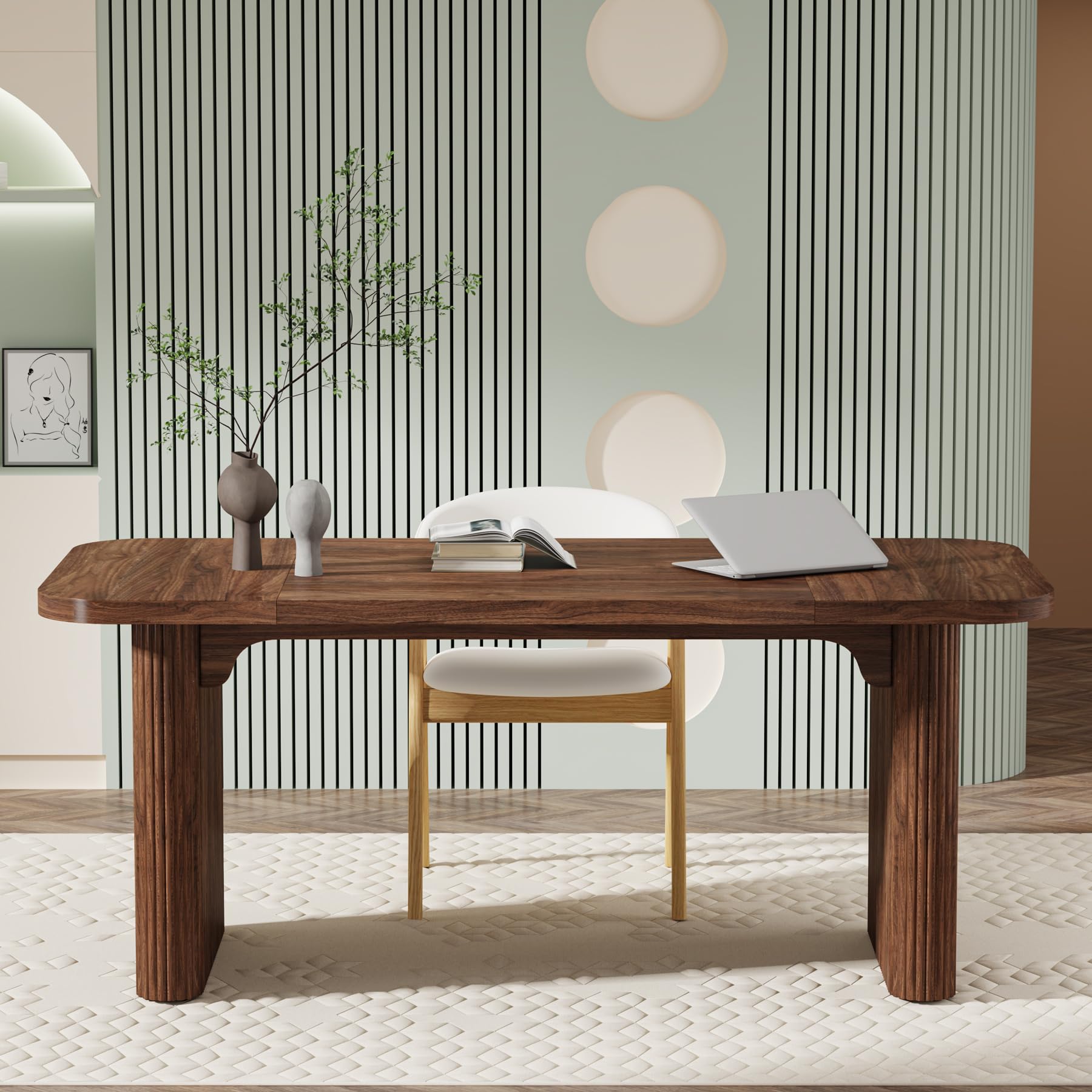 Tribesigns 62" Executive Desk, Large Computer Office Desk with Double Pedestal, Modern Simple Style Natural Wood Top Rectangle Writing Desk for Home Office (Brown)